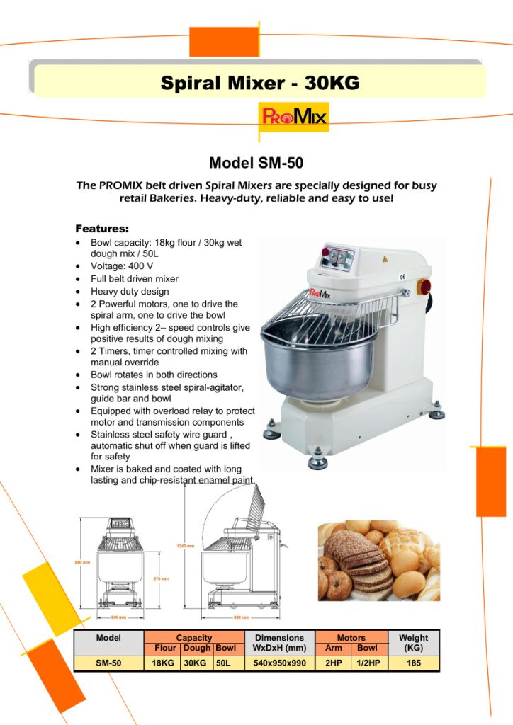 PROMIX SM-50 SPIRAL MIXER 30KG - Hospitality Rentals